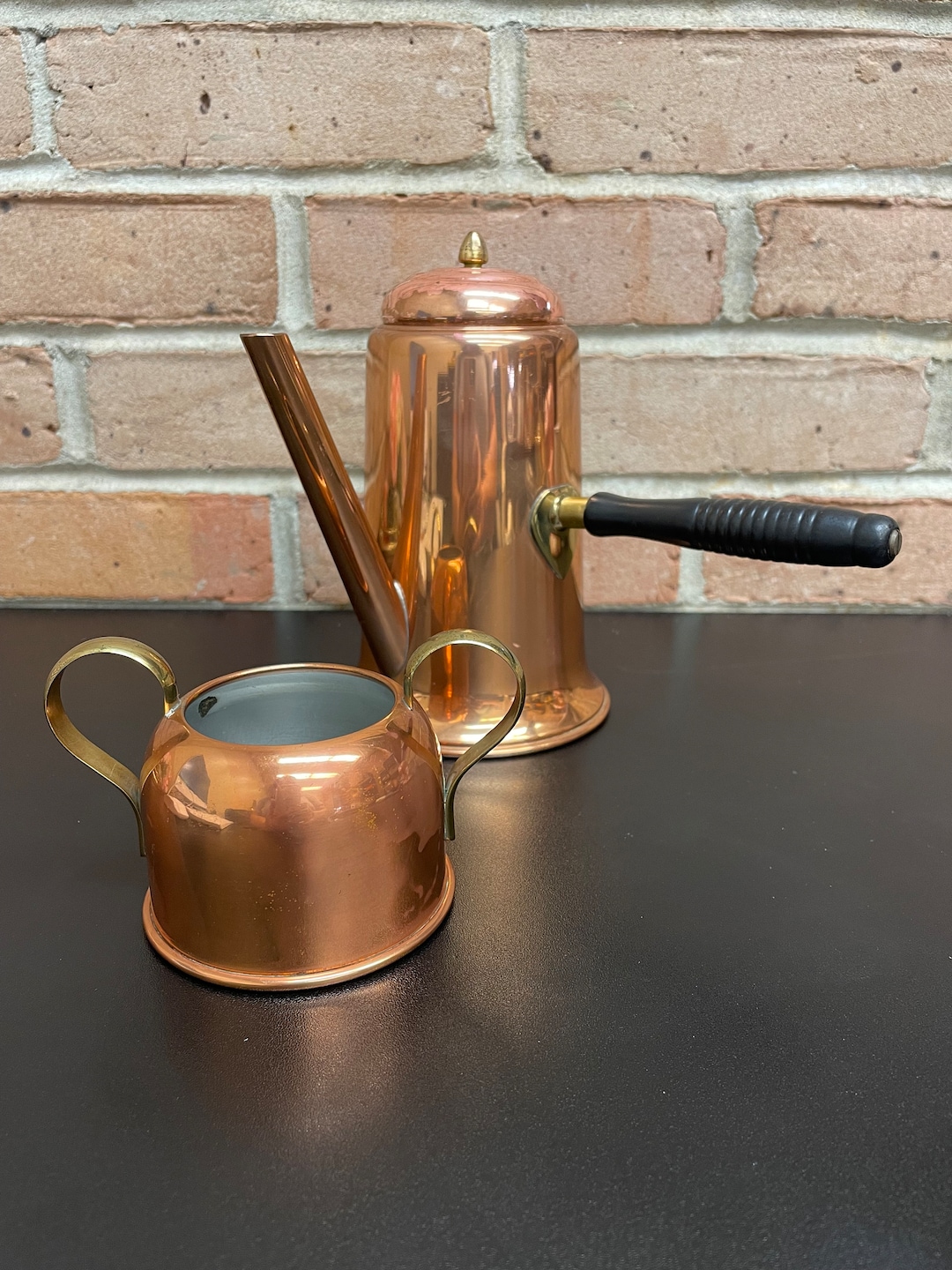 Vintage Turkish Coffee Pot and Sugar Bowl Set Copper With Brass Trim ...