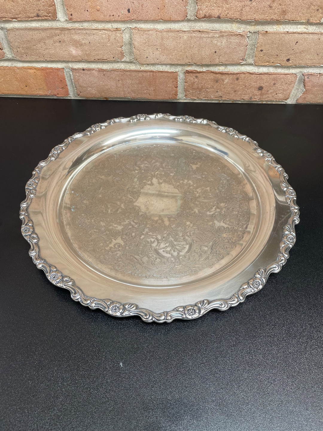 Vintage Oneida 15 Inch Large Round Ornate Serving Tray Marked Oneida OL ...