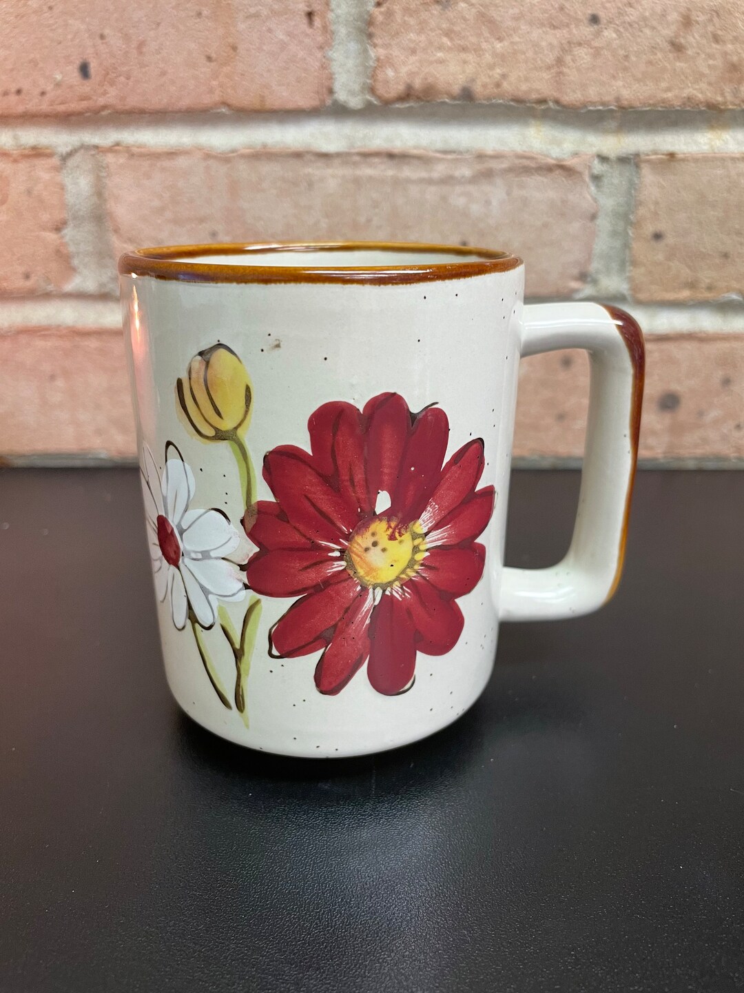 Classic Square Handled 1970’s Flower Power Speckled Pottery Coffee Mug ...