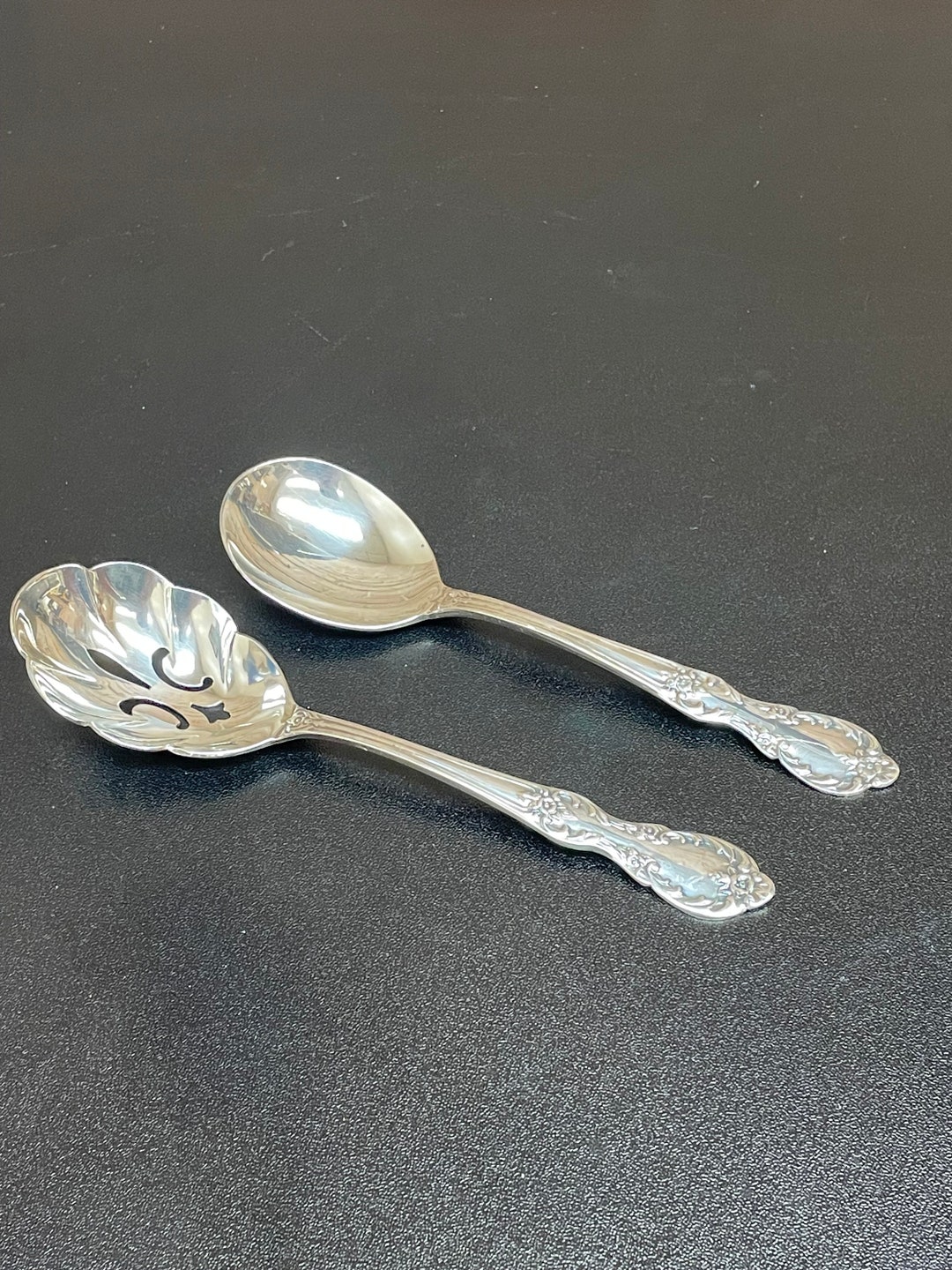 Vintage Set of 2 Spoons Small Slotted Serving Spoon and a Sugar Spoon ...
