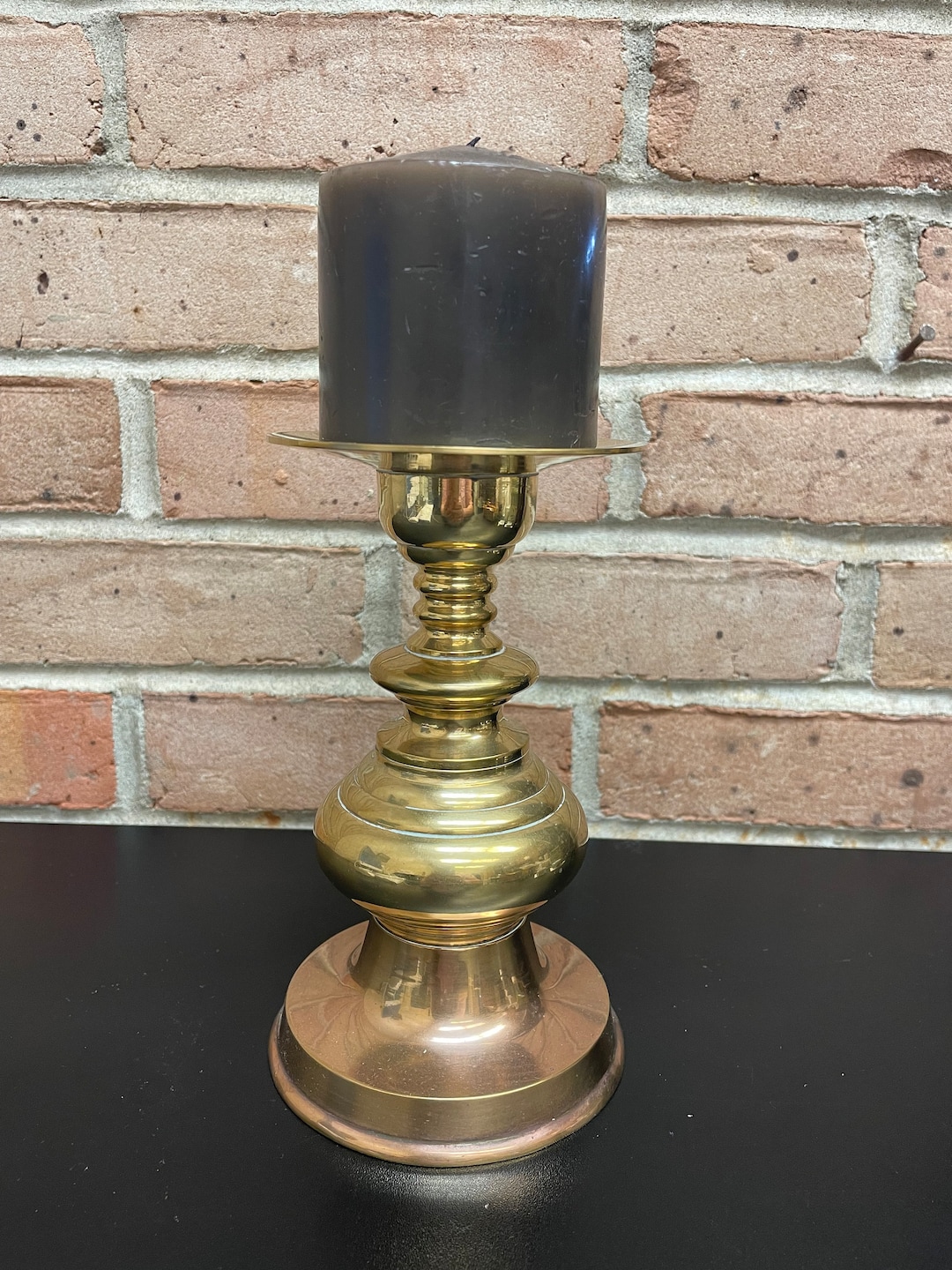 Vintage Large Heavy Brass Pillar Candle Holder W/spike Turned Spindle ...
