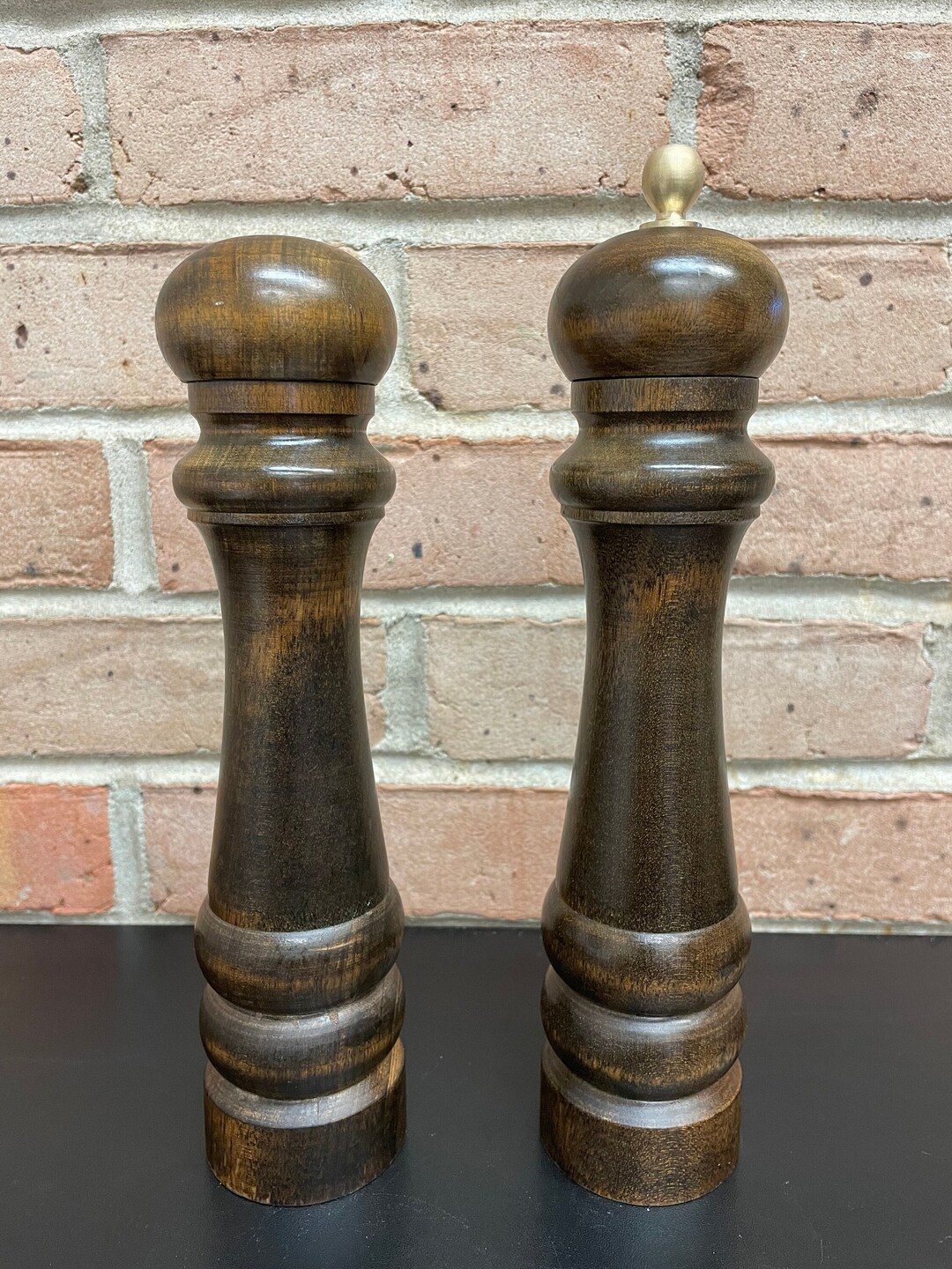 Vintage Mid Century Set Solid Wood Pepper Grinder With Brass Adjusting ...