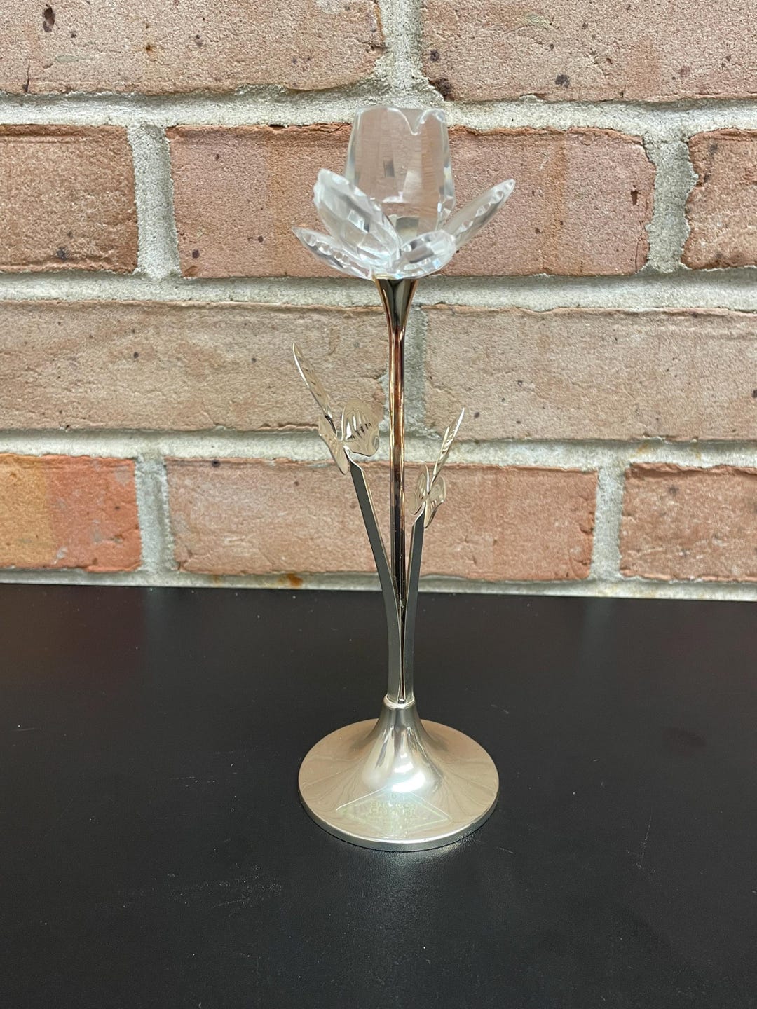 Vintage Standing Rose Crystal and Silver Plate Rose Shelf or Tabletop ...