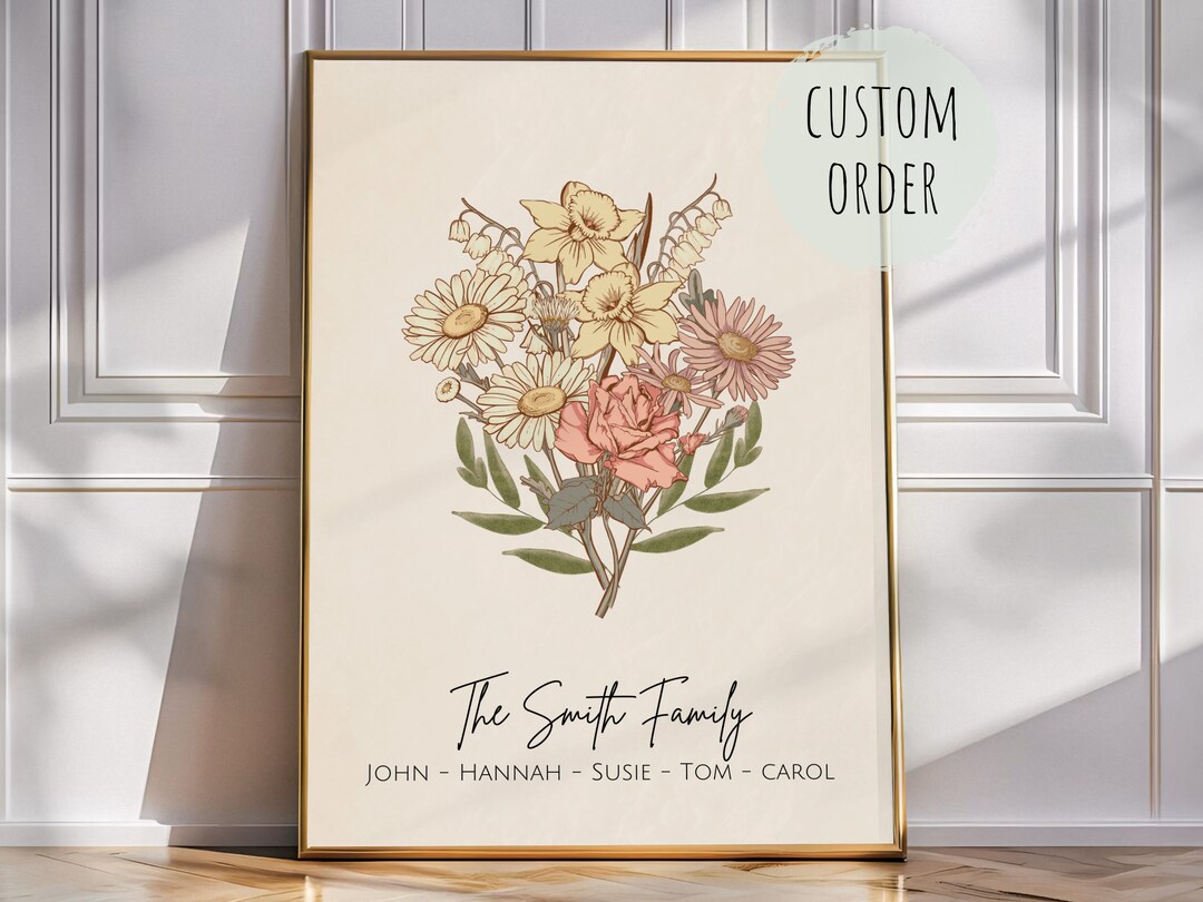 Birth Flower Family Bouquet, Gift for Mom, Custom Birth Month Flower ...
