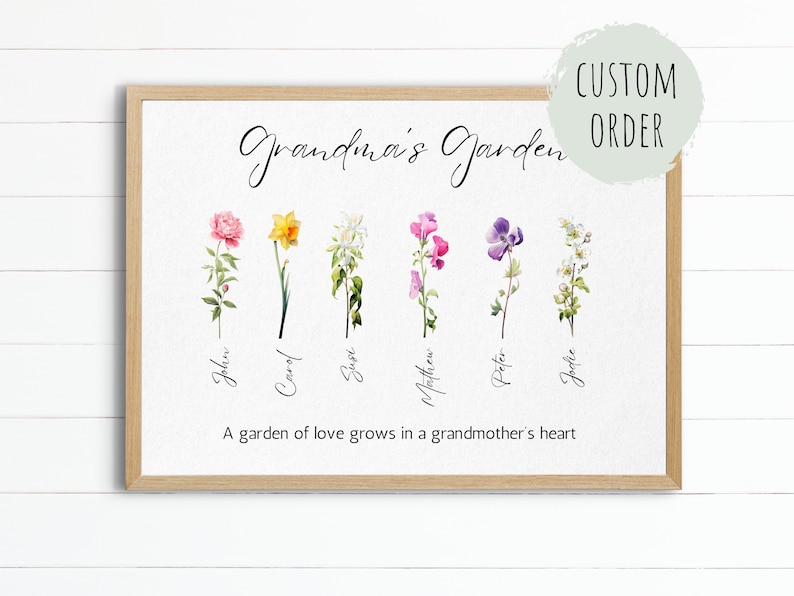 Birth Flower Grandma Print, Birth Flower Gift for Grandma, Grandma's ...