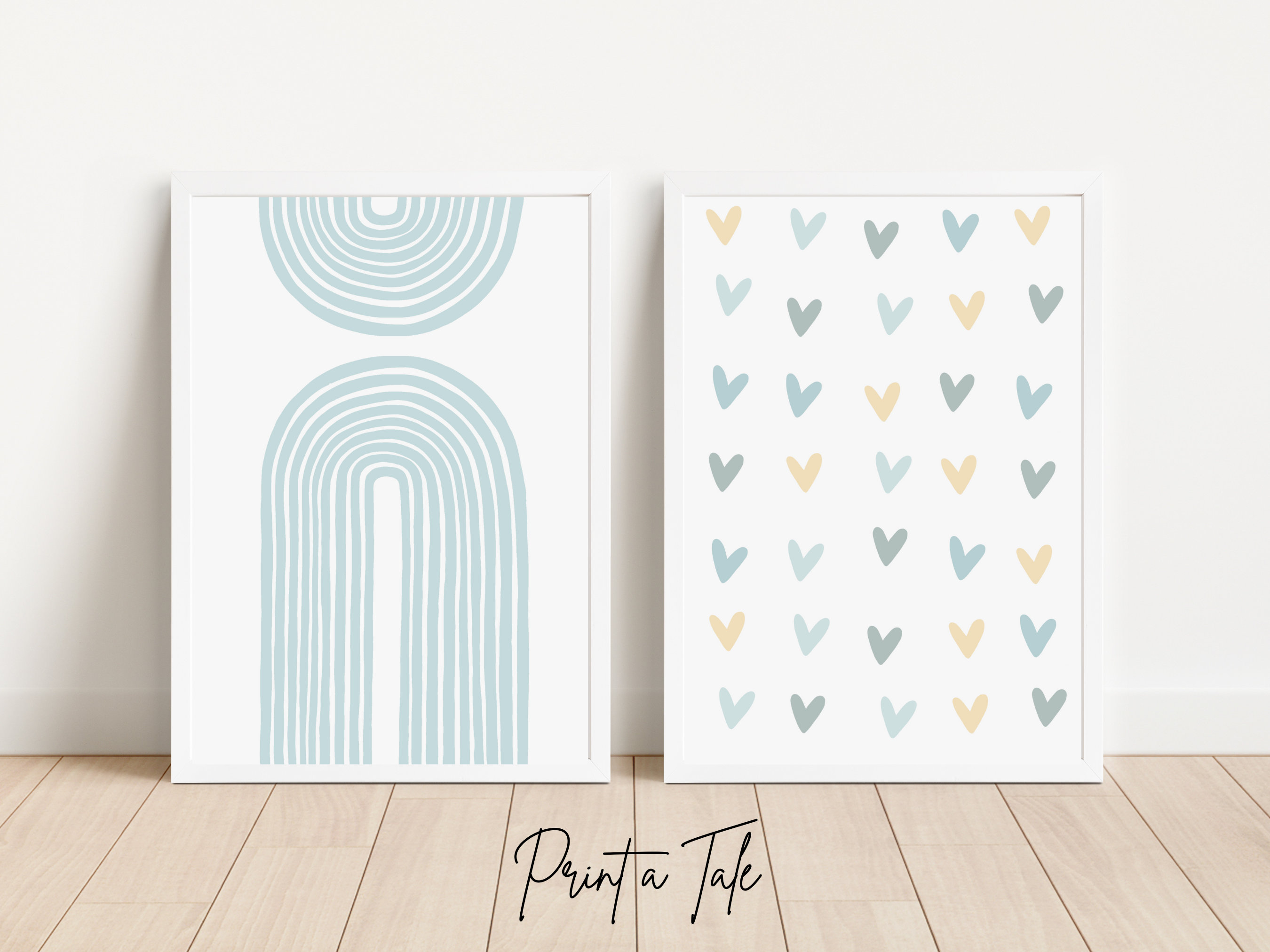 Blue Rainbow Print, Mid Century Modern Rainbow Art, Boho Nursery Decor ...