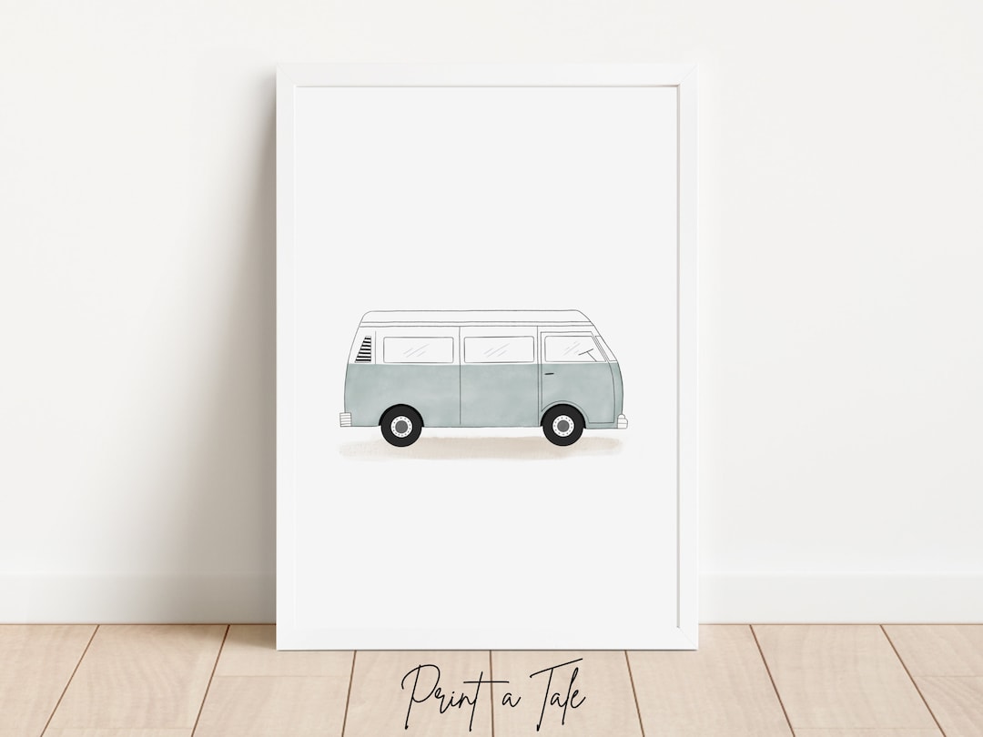 Retro Van Print, Blue Van, Vintage Camper, Camper Printable, Modern ...