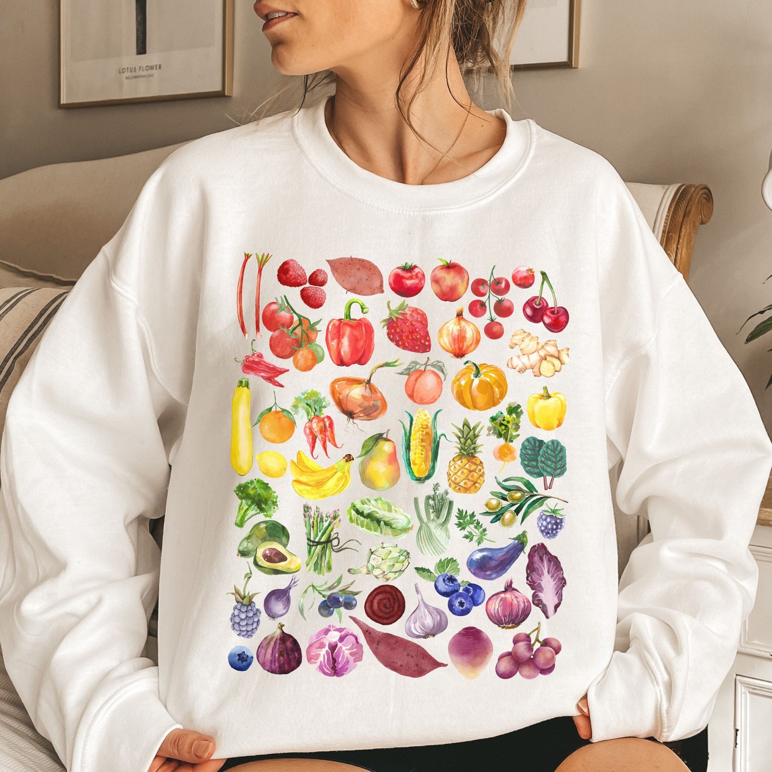 Unisex Rainbow Fruit and Vegetable Crewneck Sweatshirt, Fruit and ...