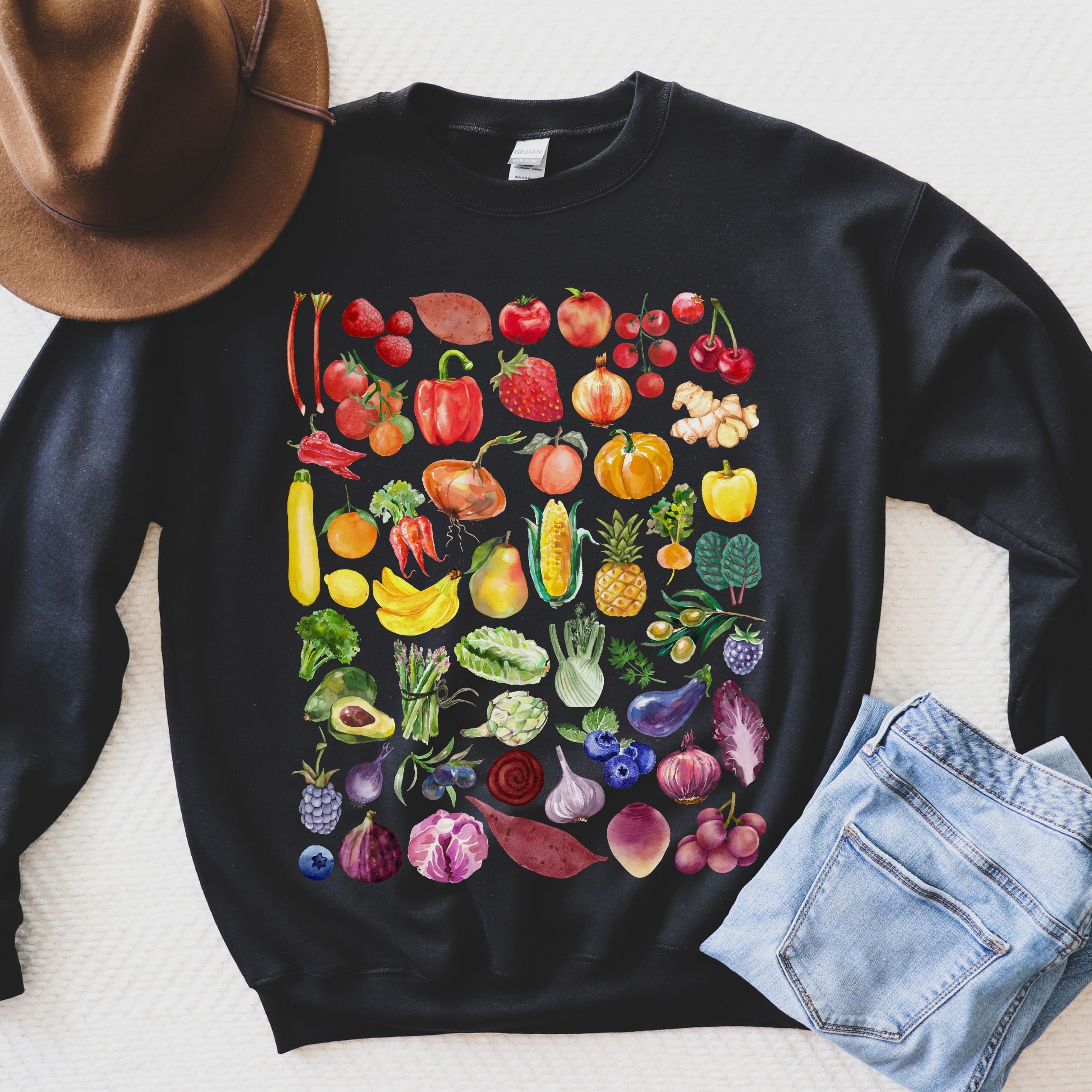 Unisex Rainbow Fruit and Vegetable Crewneck Sweatshirt, Fruit and ...