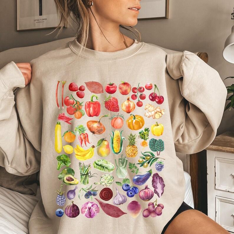 Unisex Rainbow Fruit and Vegetable Crewneck Sweatshirt, Fruit and ...