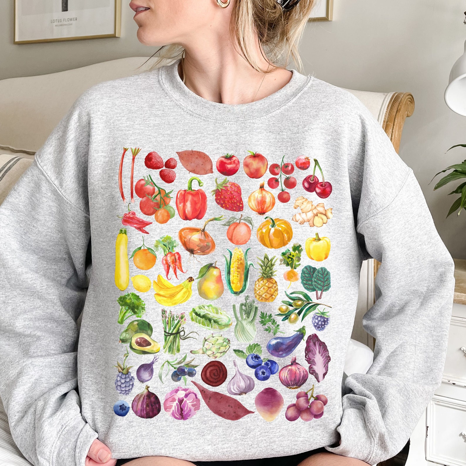 Unisex Rainbow Fruit and Vegetable Crewneck Sweatshirt, Fruit and ...