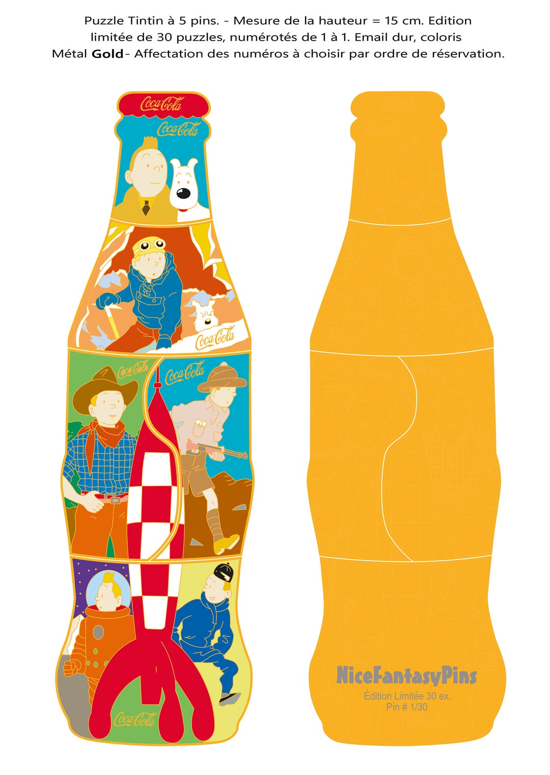 Fn. PRESS IT TINTIN 5 Pin Set & Coca-cola Puzzle Size 6 X 1.75 Tall ...