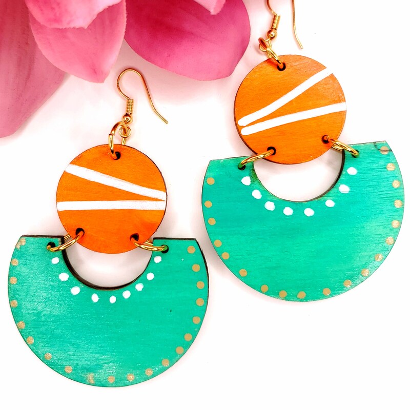 Painted Wooden Earrings - Etsy