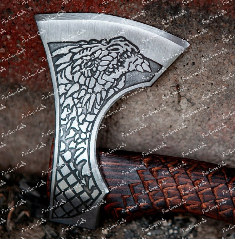 Handmade Viking Dragon Axe: Bearded Battle Axe With Leather Cover - Etsy