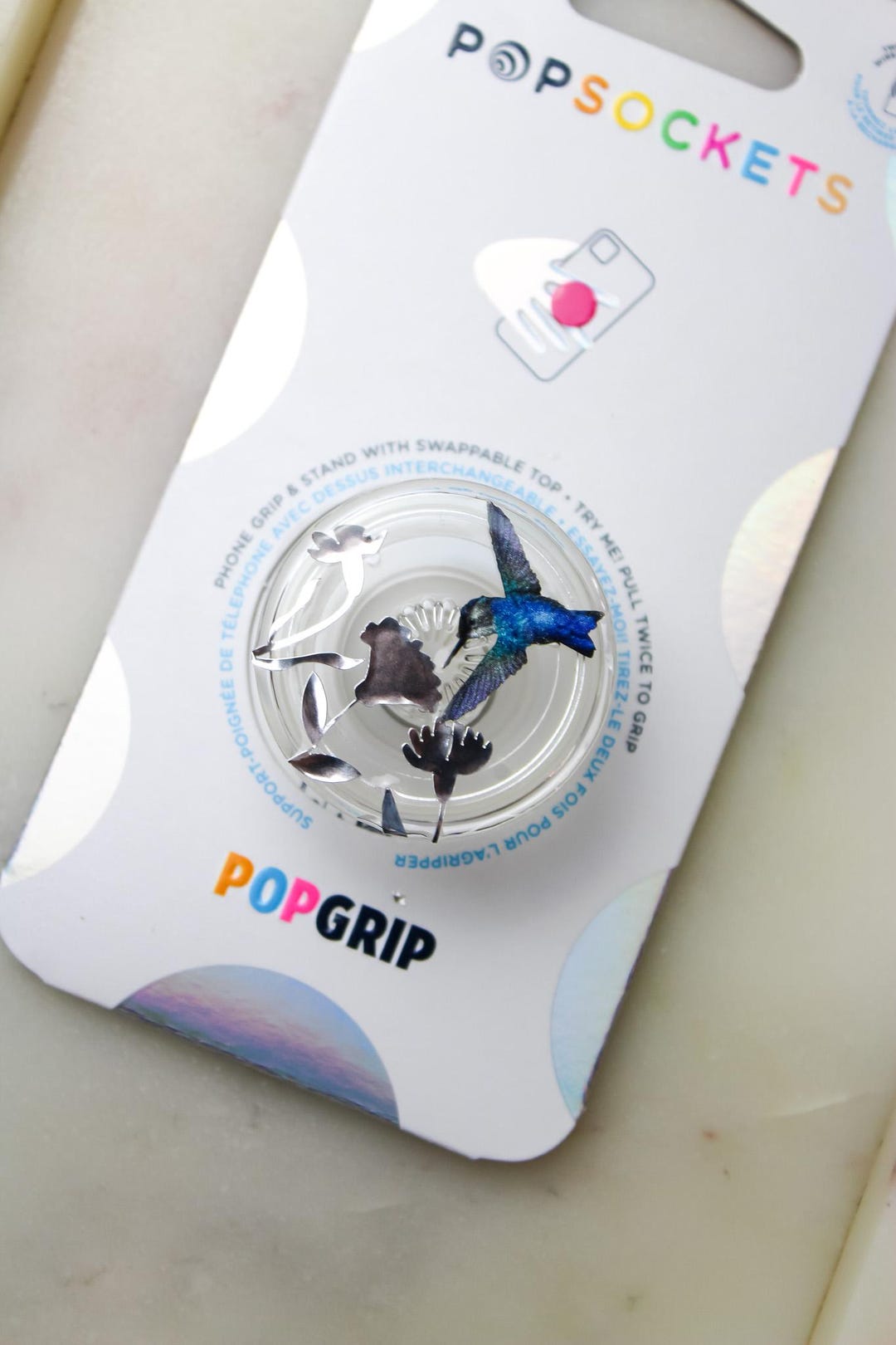 Vegan Blue Hummingbird & Silver Flowers Popsocket - Etsy