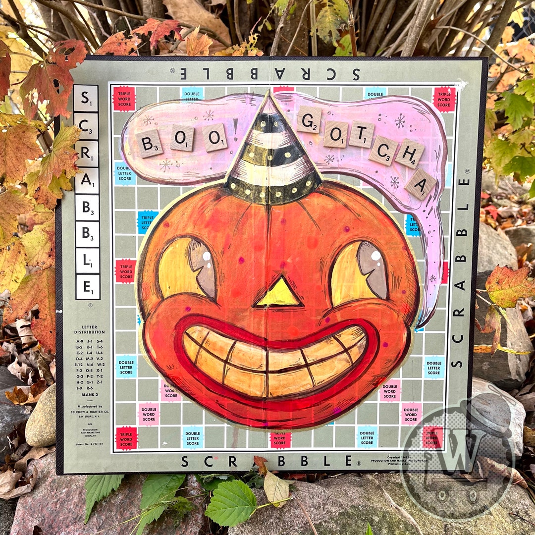 Happy Jack-original Painting on Scrabble Board Mixed Media 14x14 - Etsy