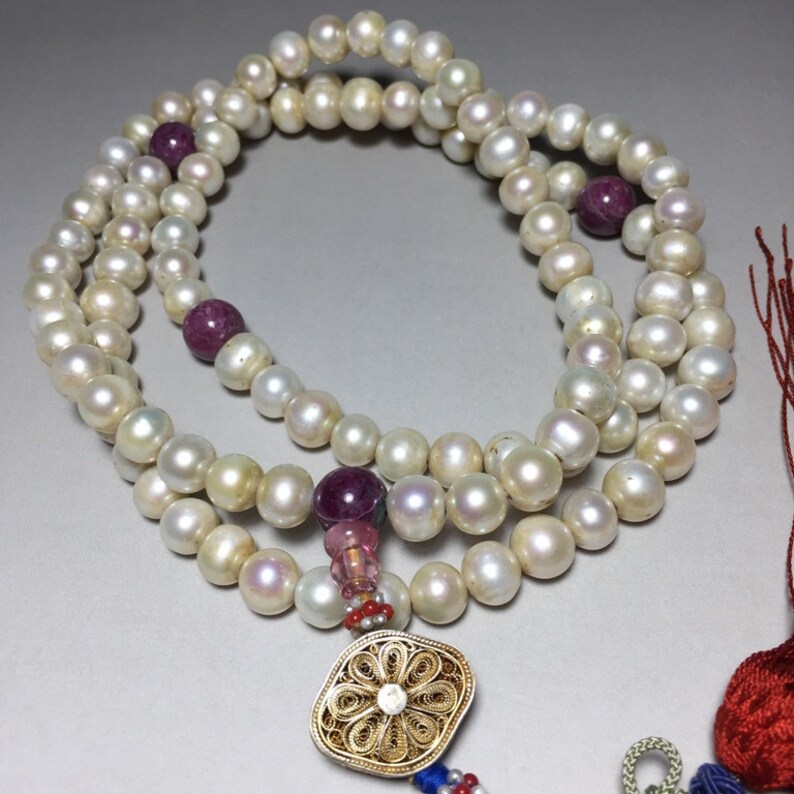 Chinese Antique Rare Palace 108 Pearl Necklace With Ruby & - Etsy