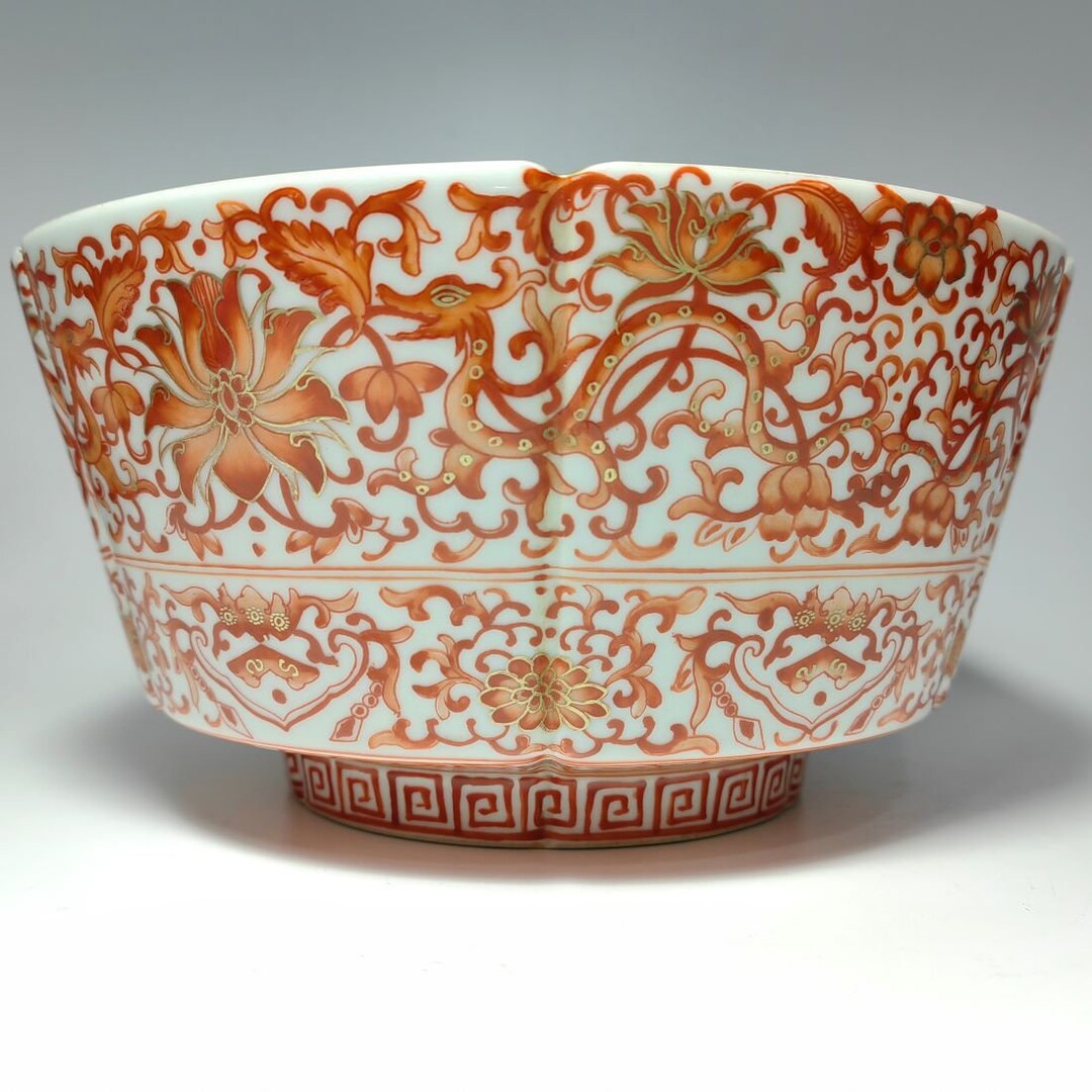 A Huge Chinese Gilt Alum Red Porcelain Bowl - Etsy