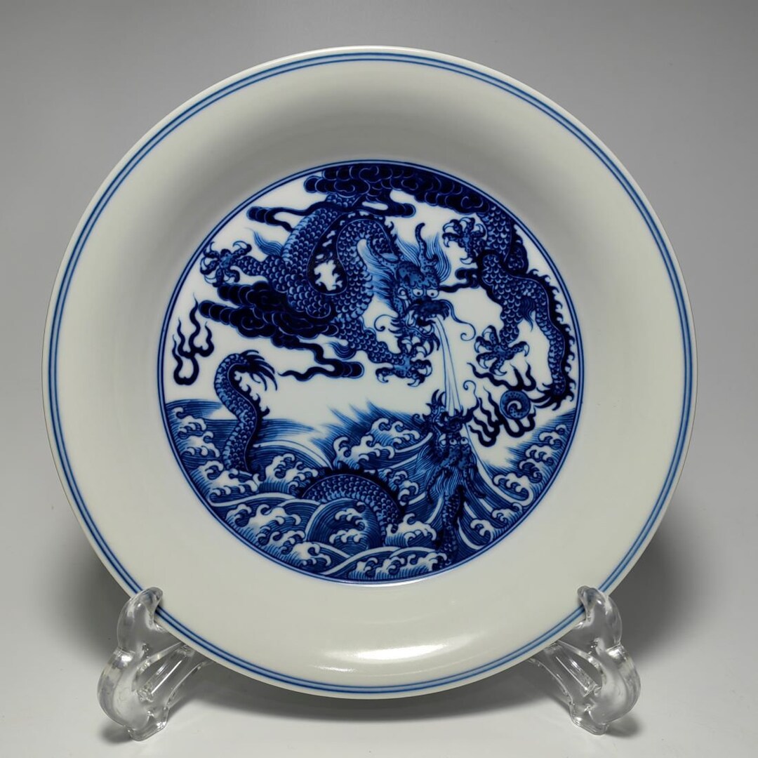 Chinese Antique Blue & White Porcelain Dragon Plate - Etsy