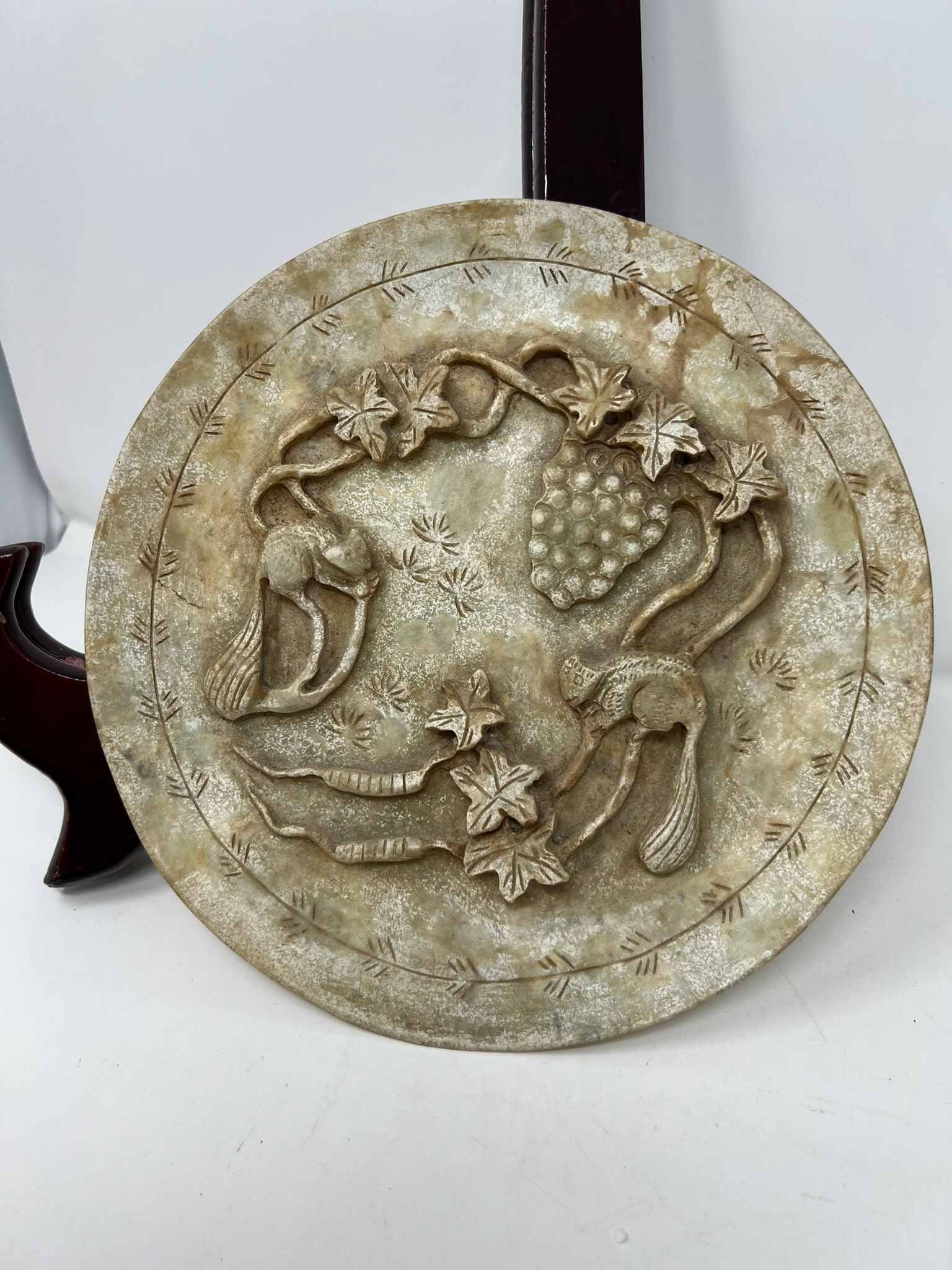 Chinese Vintage Antique Reproduction Archaic Soft Jade Plate 9.5 W ...