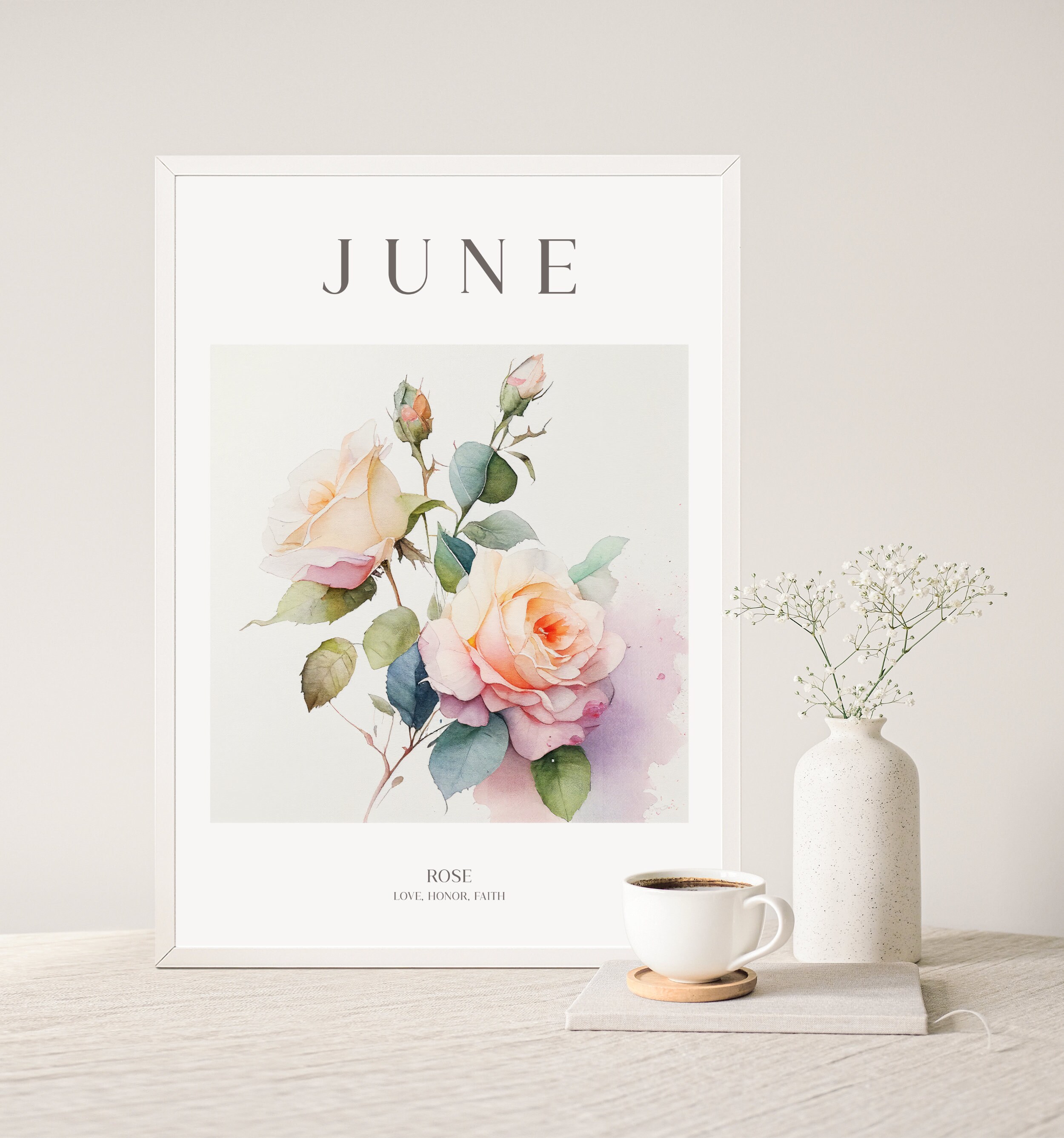 Birth Month Flower Print June Birthday Gift Rose Print - Etsy