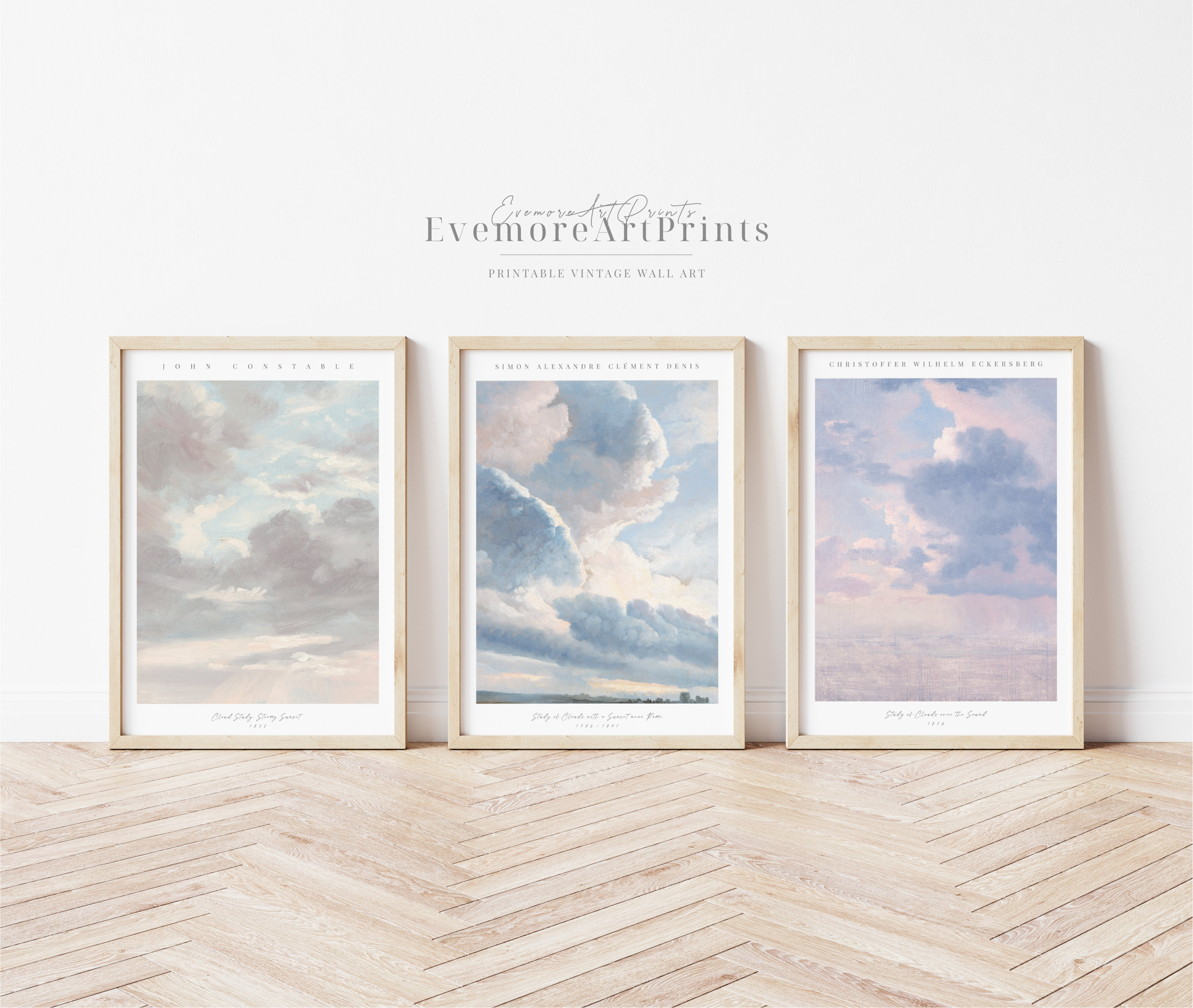 Cloud Print Set of 3, Vintage Cloudy Sky Print, Cloud Wall Art, Sky ...