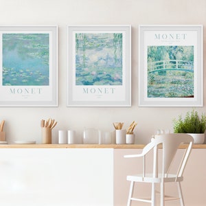 Monet Print Set of 3, Monet Poster, Monet Water Lillies Print, Pale ...