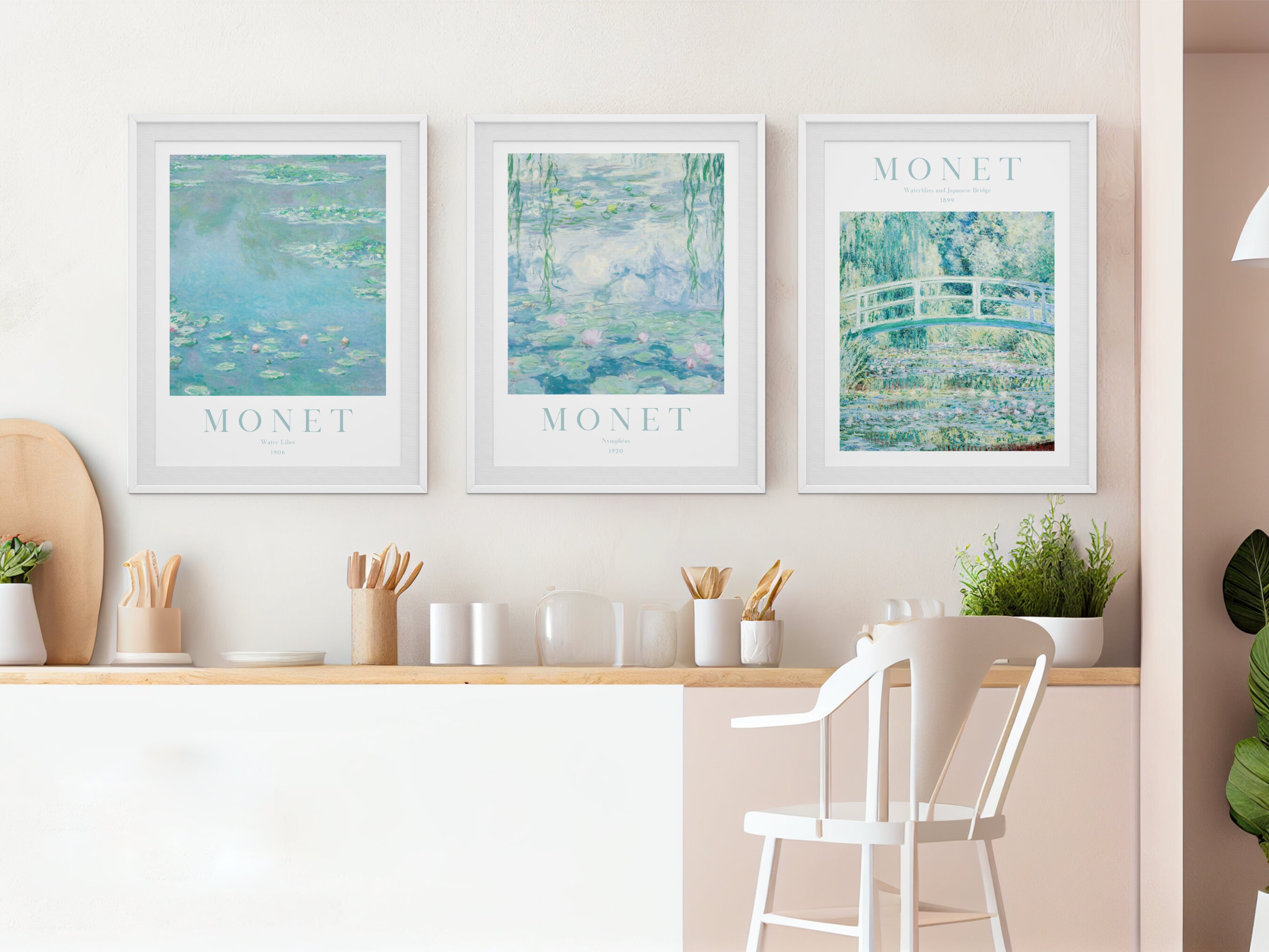 Monet Print Set of 3, Monet Poster, Monet Water Lillies Print, Pale ...