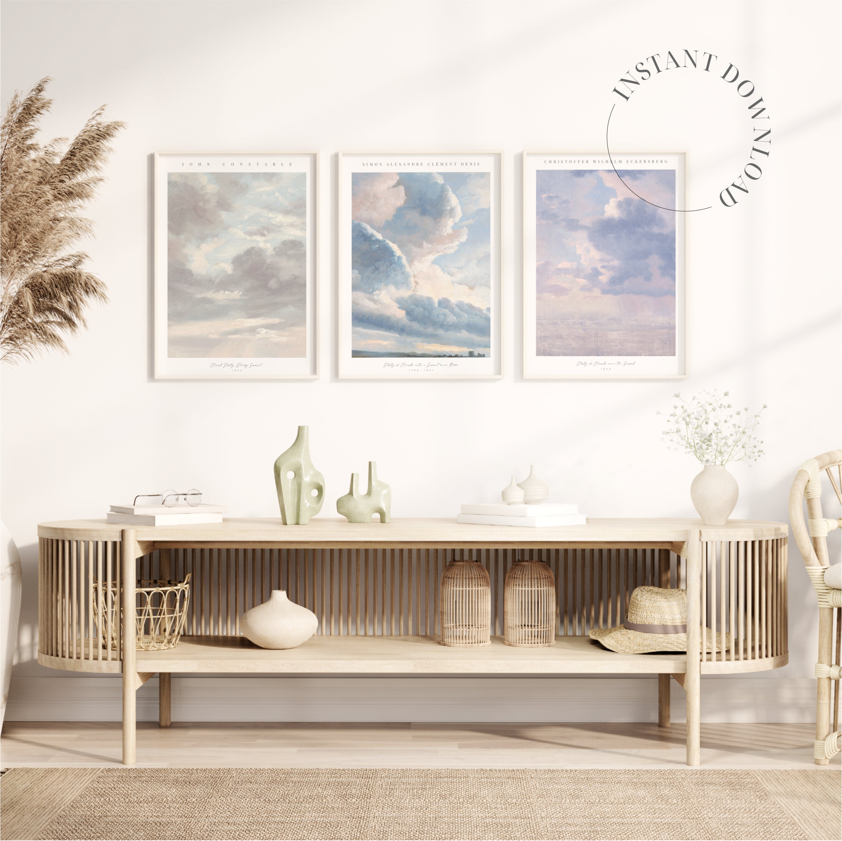 Cloud Print Set of 3, Vintage Cloudy Sky Print, Cloud Wall Art, Sky ...