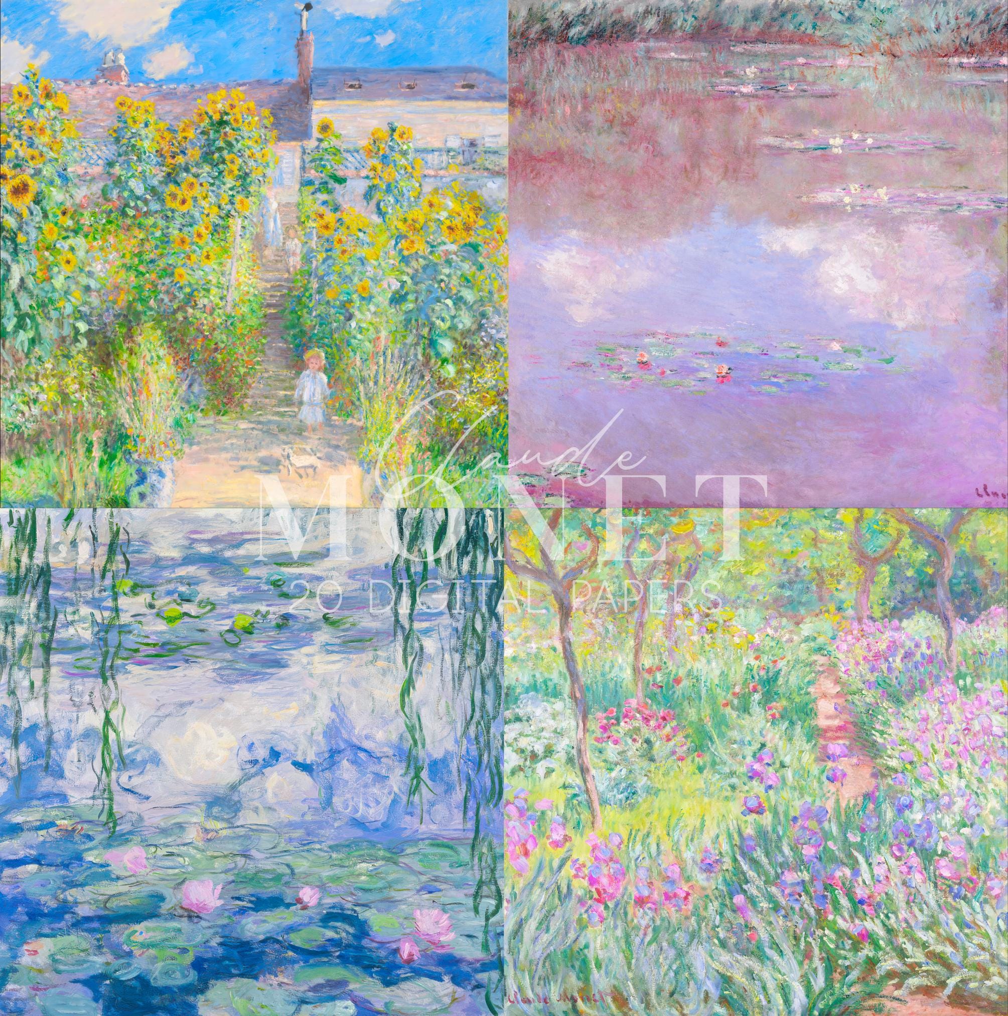 Claude Monet Digital Paper, Vintage Art Backgrounds, Scrapbook Paper ...