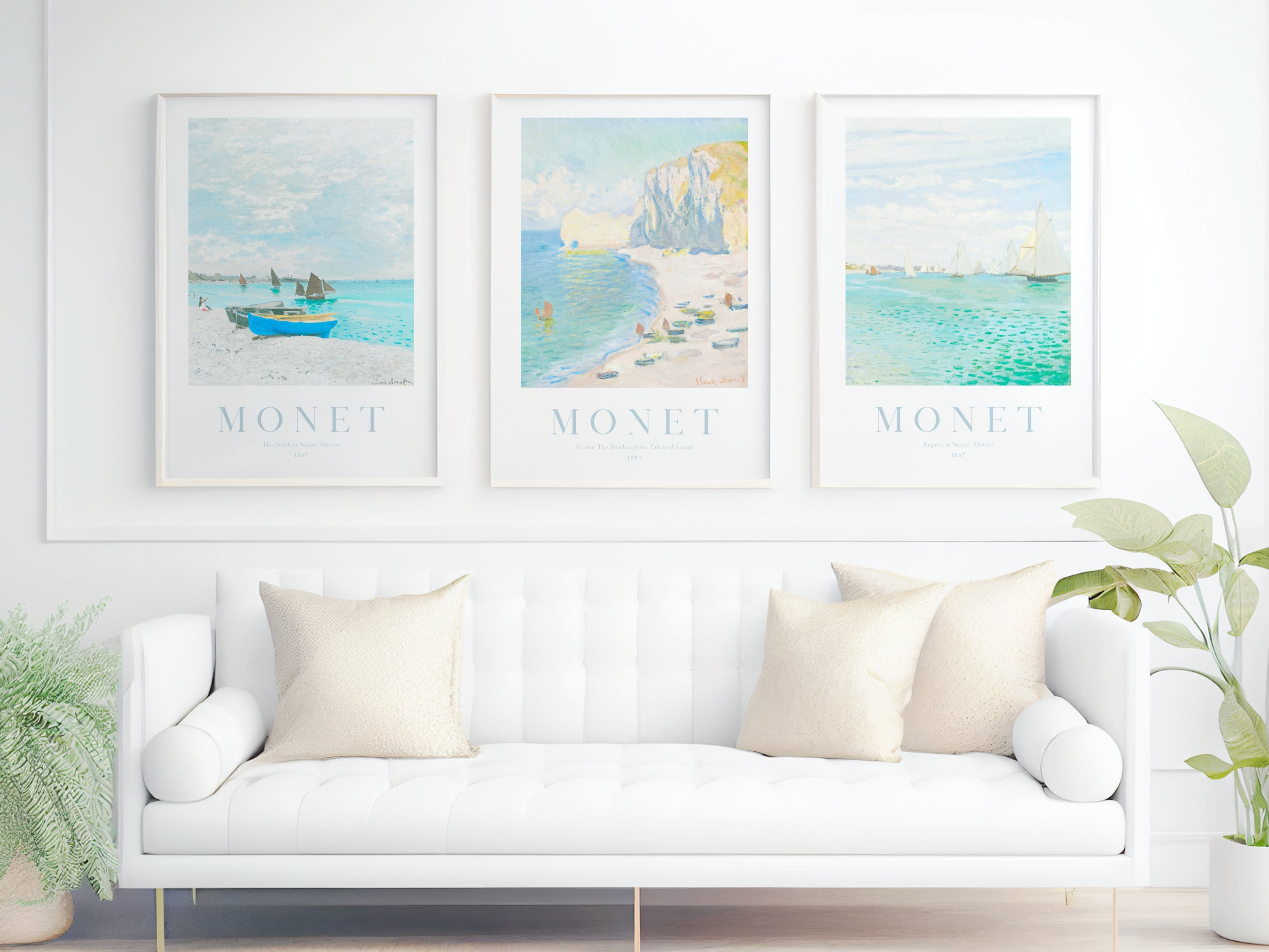 Set of 3 Monet Print, Nautical Gallery Wall, Coastal Art Prints, Beach ...