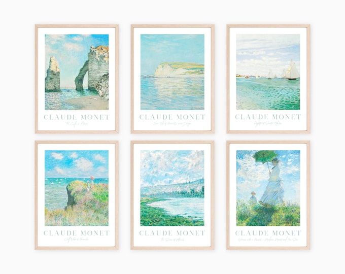 Blue Gallery Wall Set of 6 Prints, Calude Monet Print, Aesthetic Room ...
