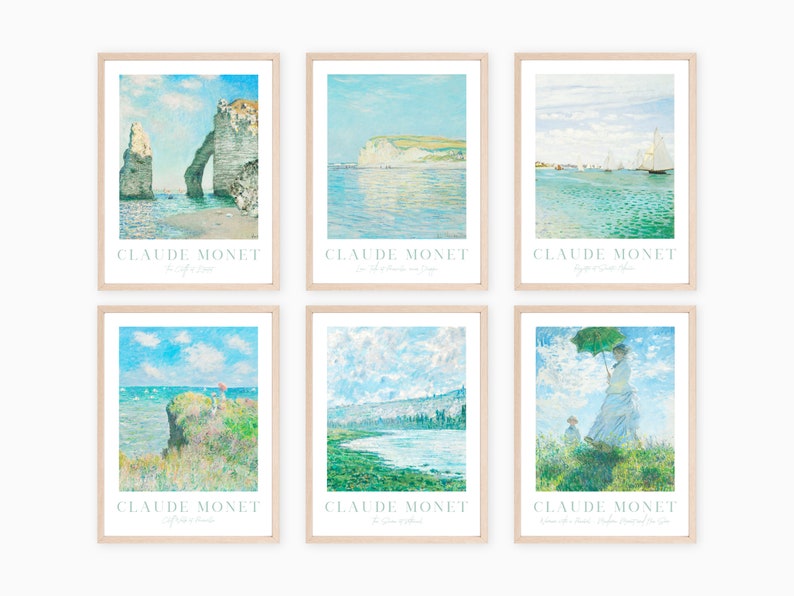 Monet Print Set, Blue Monet Gallery Wall Set, Monet Beach Print, Set of ...