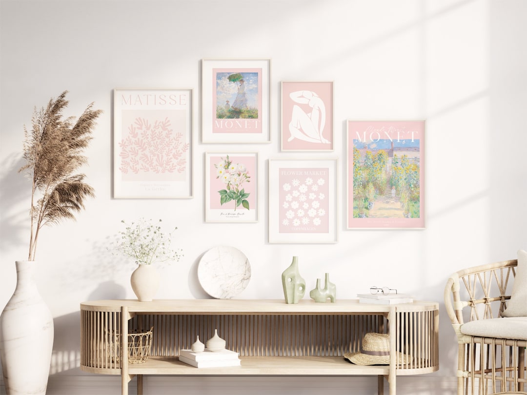 Set of 6 Pale Pink Gallery Wall Set, Monet Print Set, Matisse Print ...
