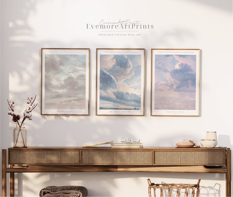 Cloud Print Set of 3, Vintage Cloudy Sky Print, Cloud Wall Art, Sky ...
