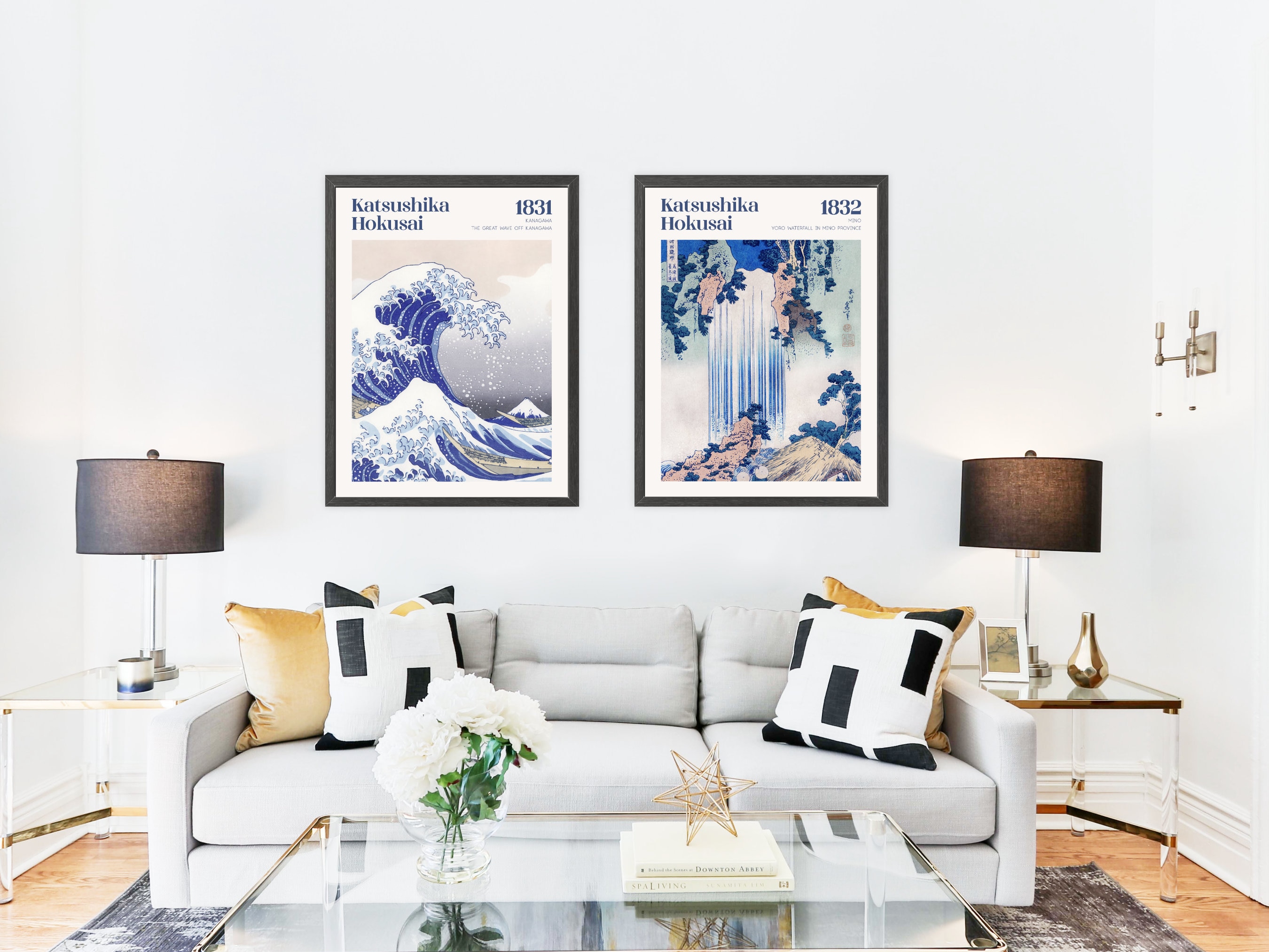 Hokusai Japanese Print Set of 3 - the Great Wave, Blue Wall Art ...