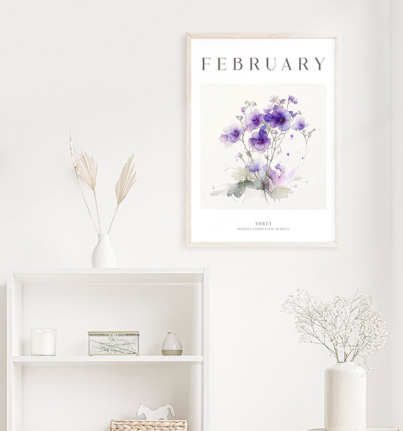 Birth Month Flower Print, February Birthday Gift, Violet Print ...