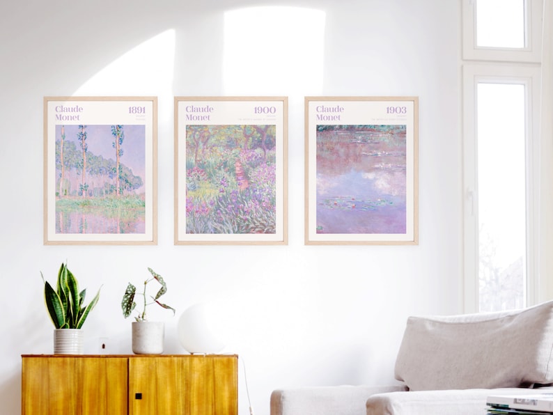 Set of 3 Monet Print, Monet Painting Gallery Wall Set, Lavender Gallery ...