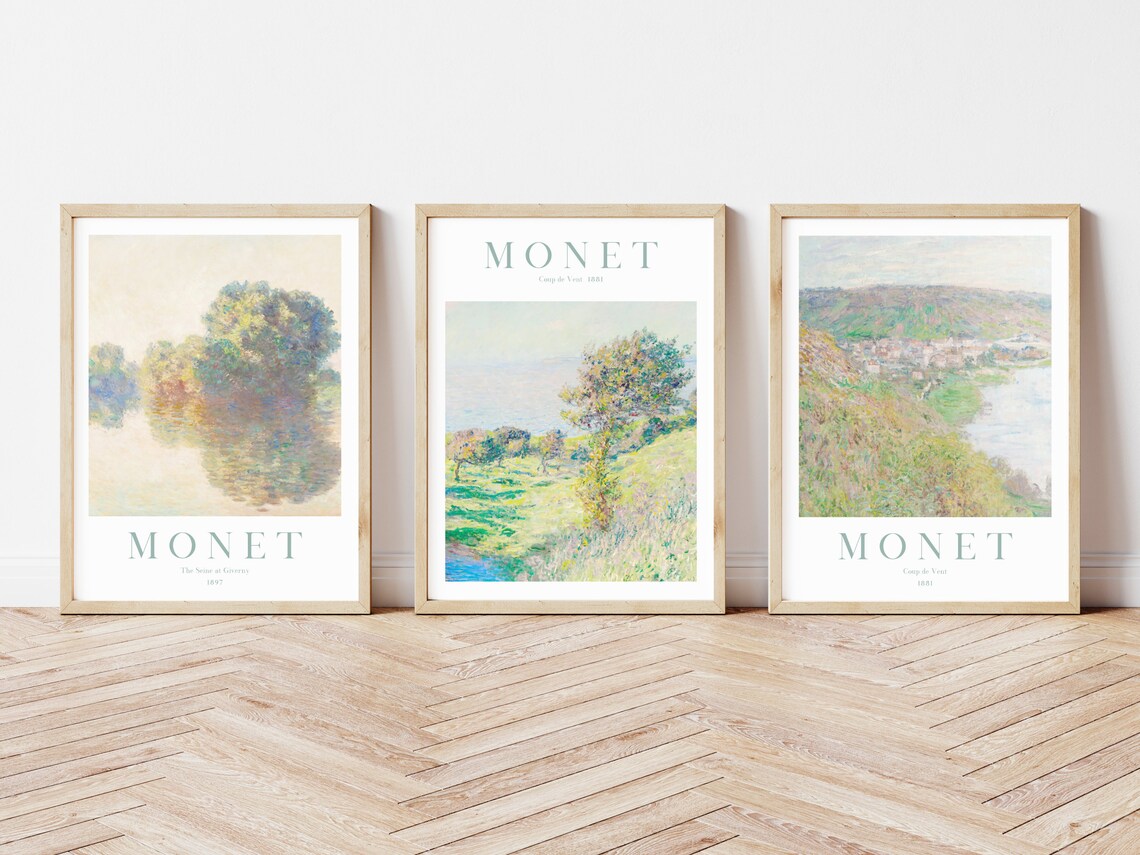 Set of 3 Monet Print, Monet Gallery Wall Set, Sage Green Gallery Set ...