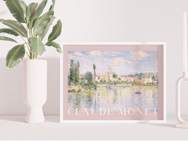 Monet Horizontal Poster, Pastel Pink Monet Poster, Monet Landscape ...