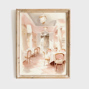 Pink Paris Cafe Print Gallery Wall, Coffee Shop Wall Art, Croissant Art ...