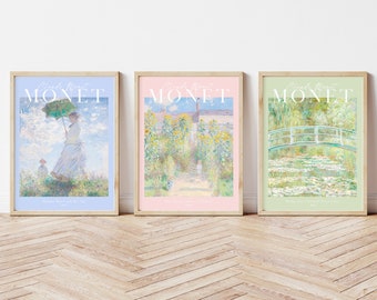 Monet Print Set, Blue Monet Gallery Wall Set, Monet Beach Print, Set of ...