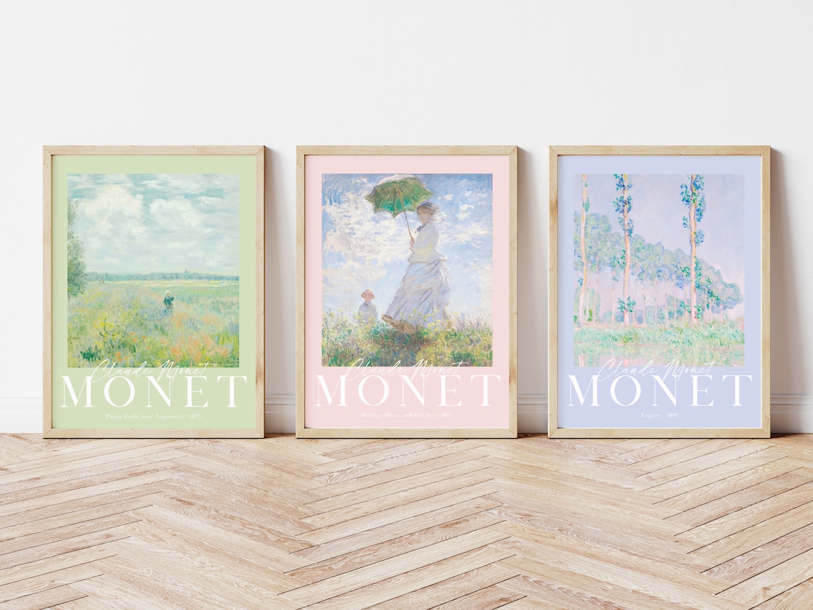 Set of 3 Monet Print, Monet Gallery Wall Set, Pastel Claude Monet Art ...