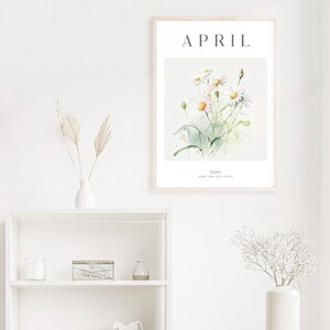 Birth Month Flower Print, April Birthday Gift, Daisy Print, Watercolour ...