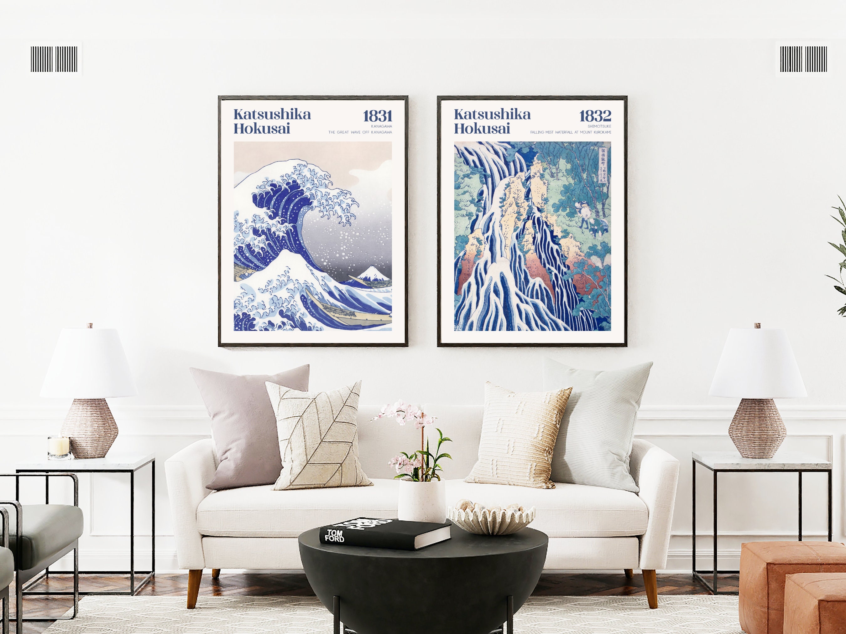 Hokusai Japanese Print Set of 3 - the Great Wave, Blue Wall Art ...