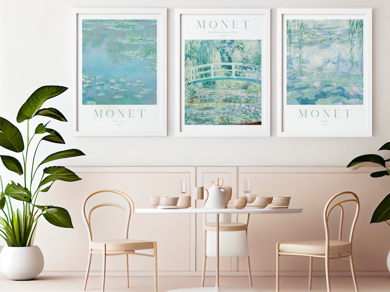 Monet Print Set of 3, Monet Poster, Monet Water Lillies Print, Pale ...
