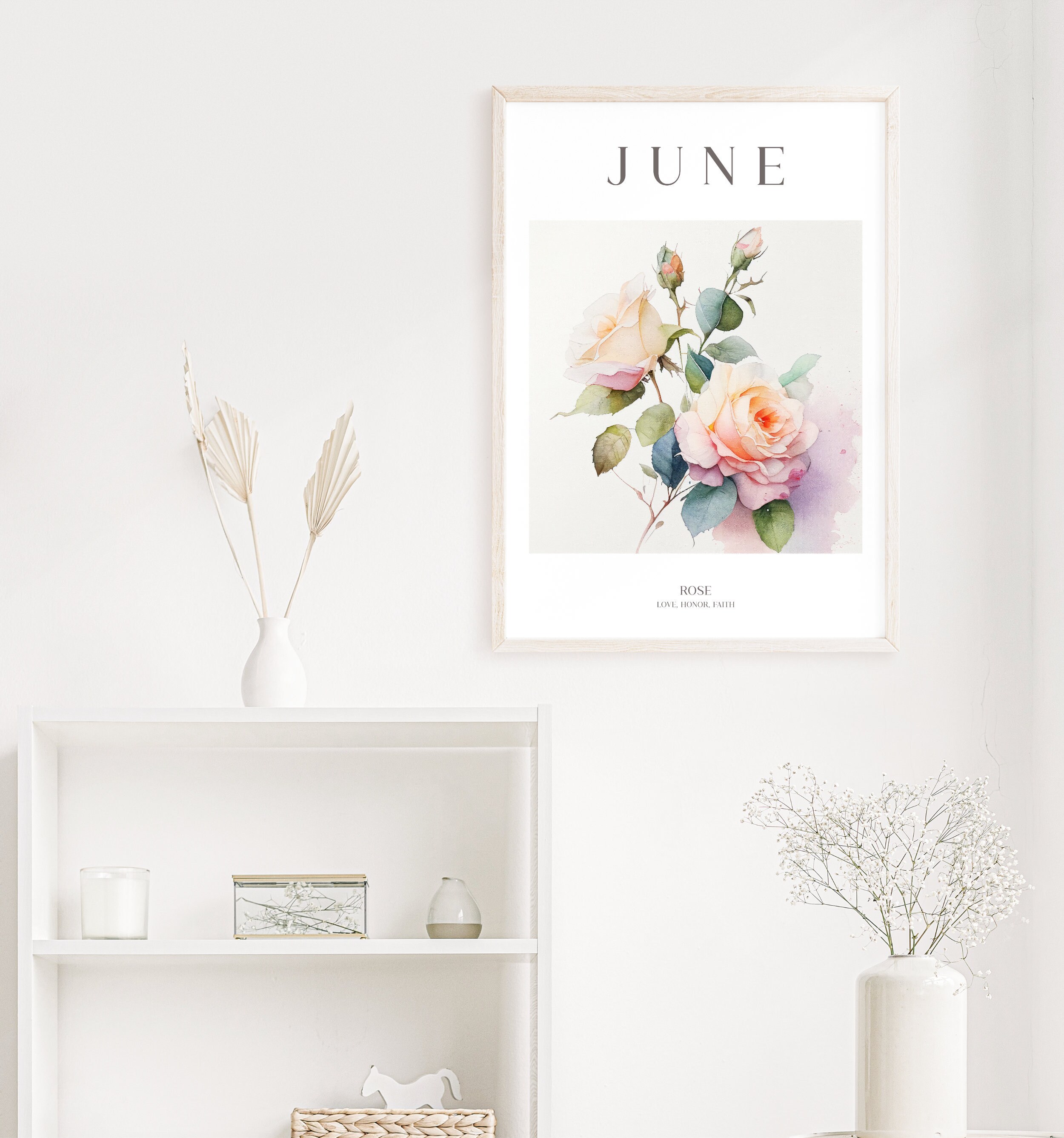 Birth Month Flower Print June Birthday Gift Rose Print - Etsy