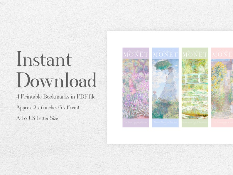 Monet Bookmark Printable Bookmarks Digital Download - Etsy