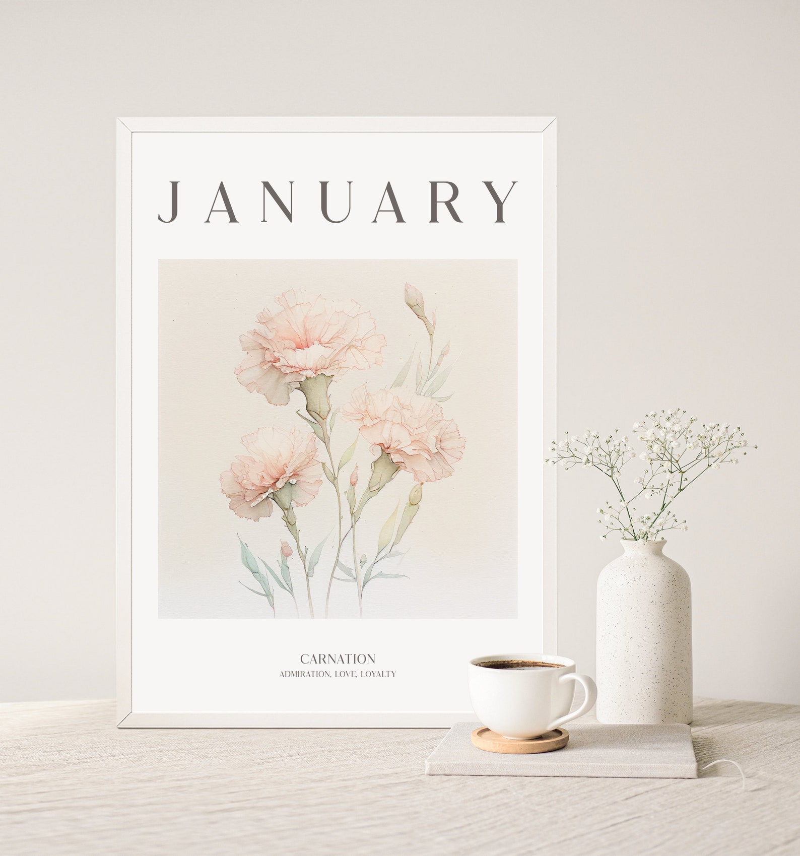 Birth Month Flower Print January Birthday Carnation Print - Etsy