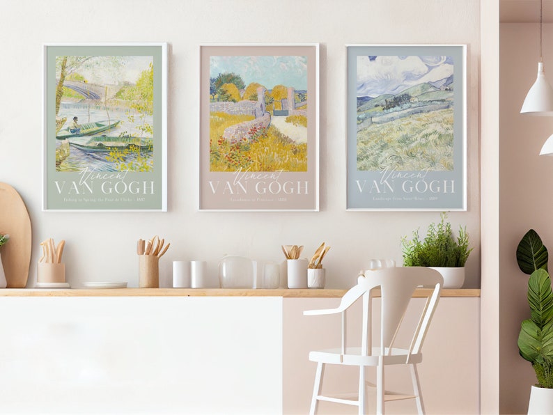 Set of 3 Van Gogh Print, Pastel Van Gogh Wall Art, Exhibition Poster ...